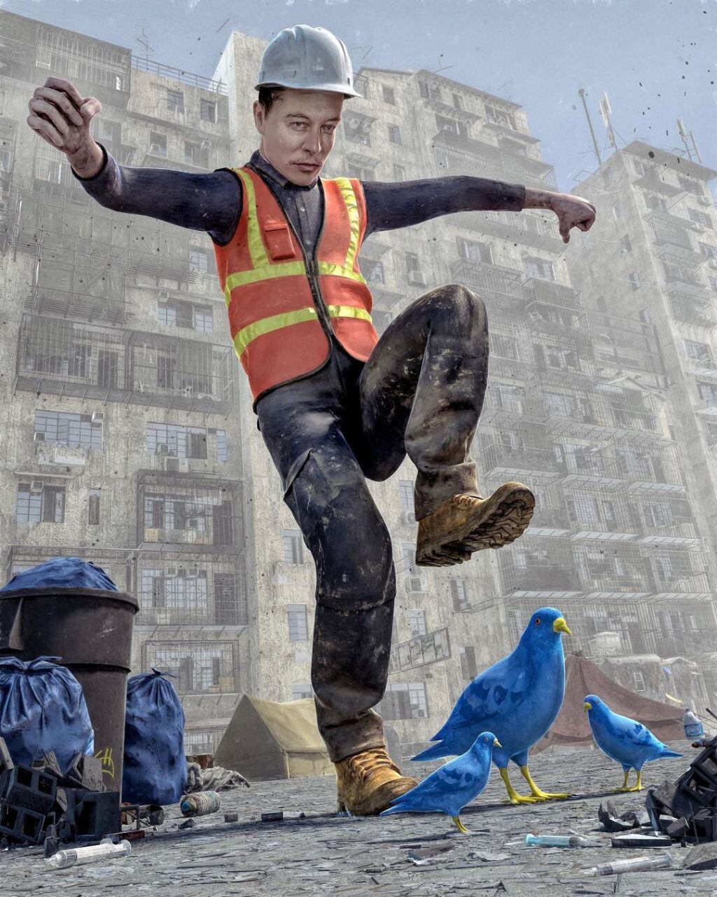 Elon Musk aplasta a Twitter: la provocadora ilustración de Beeple que ...